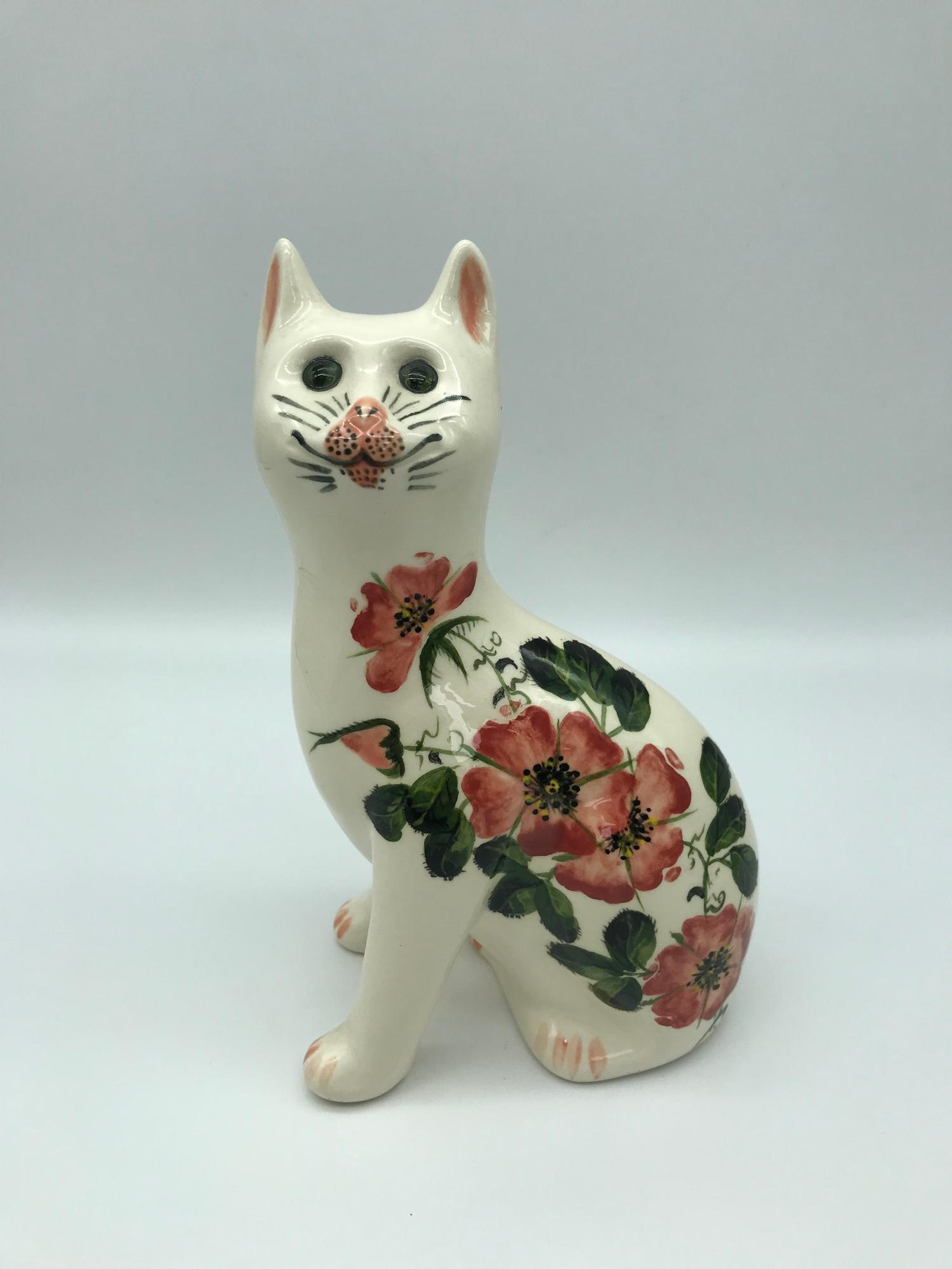 G. Hill pottery Wemyss cat figurine in 'Cabbage Rose' design, 18cm in ...