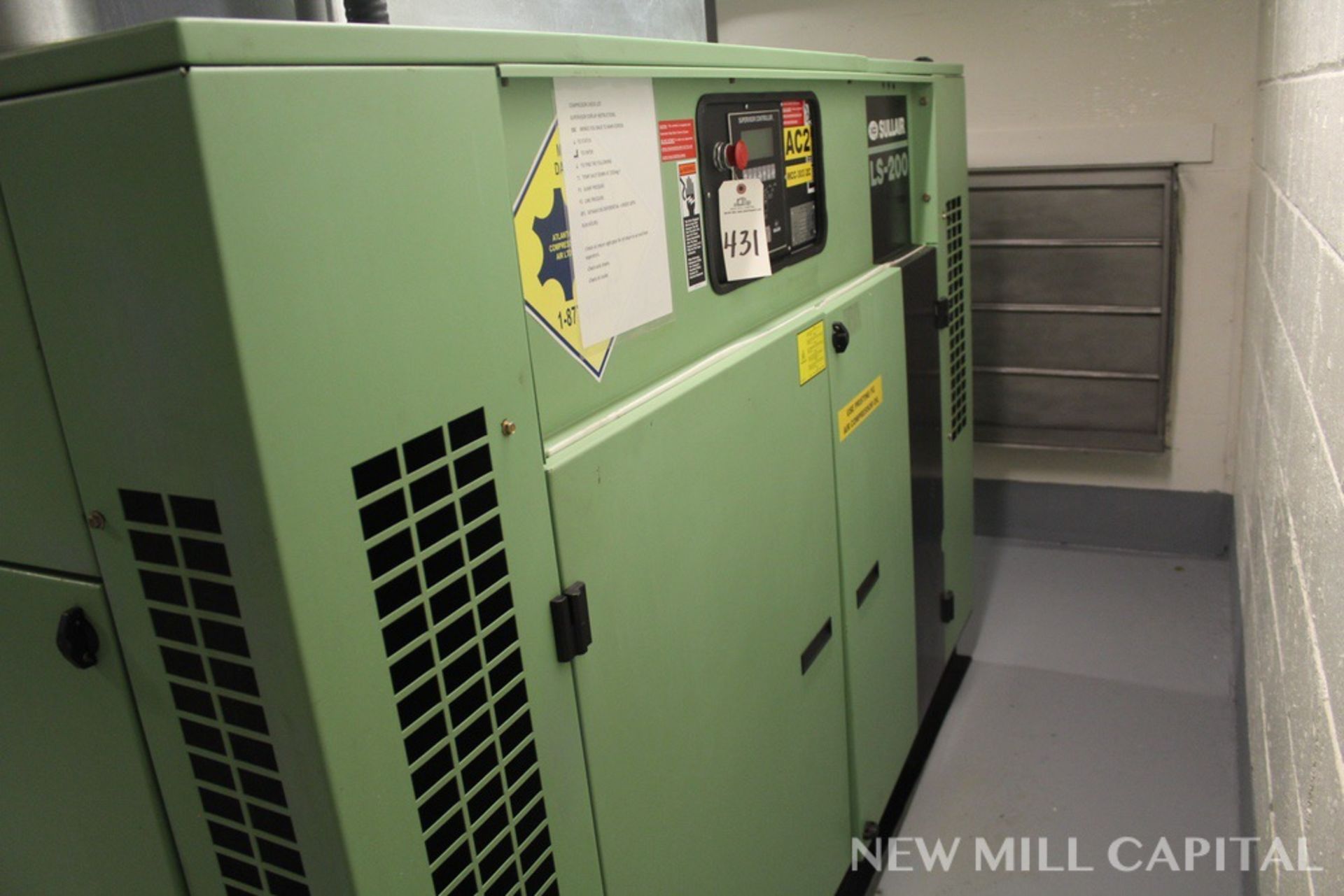 Sullair LS-200 Rotary Screw Air Compressor, 100 HP, M# S200-100H/A, S/N ...