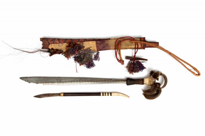 Borneo, Dayak, Mahakam River, sword, mandau,with finely carved bone ...