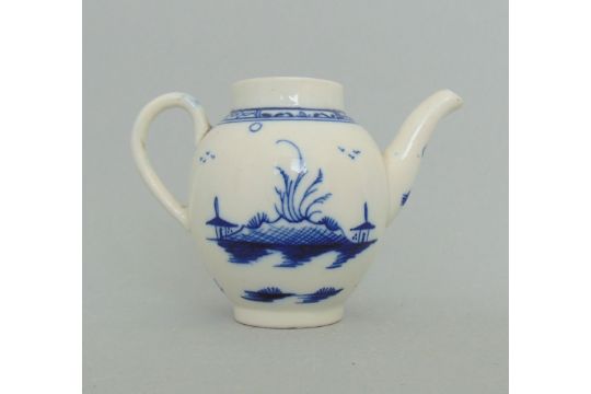 A Caughley porcelain miniature blue and white teapot, Island Pattern ...
