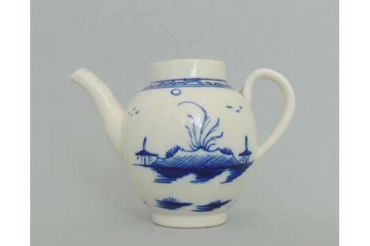 A Caughley porcelain miniature blue and white teapot, Island Pattern ...