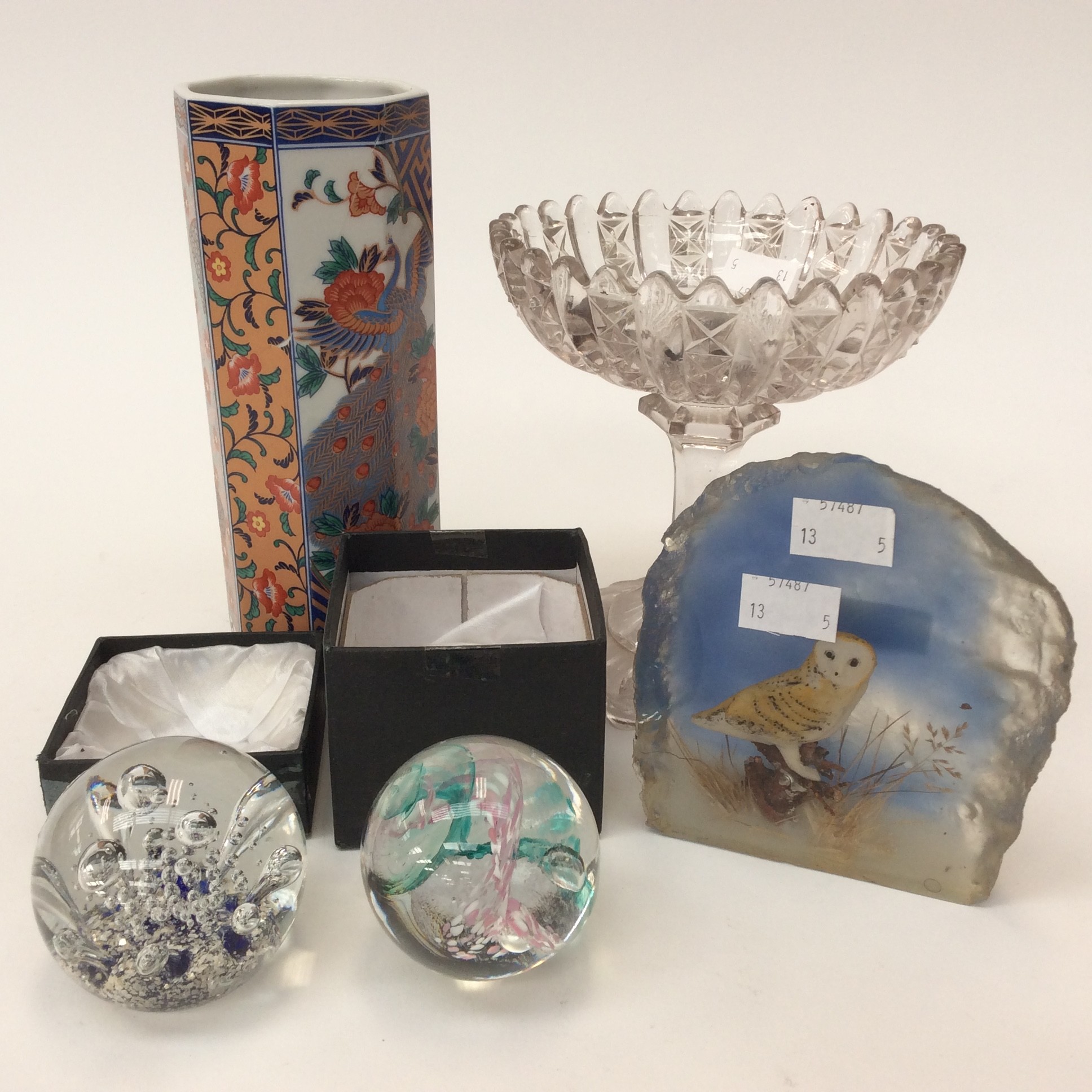 Two paperweights, resin paperweight, Japanese Octagonal tube vase ...
