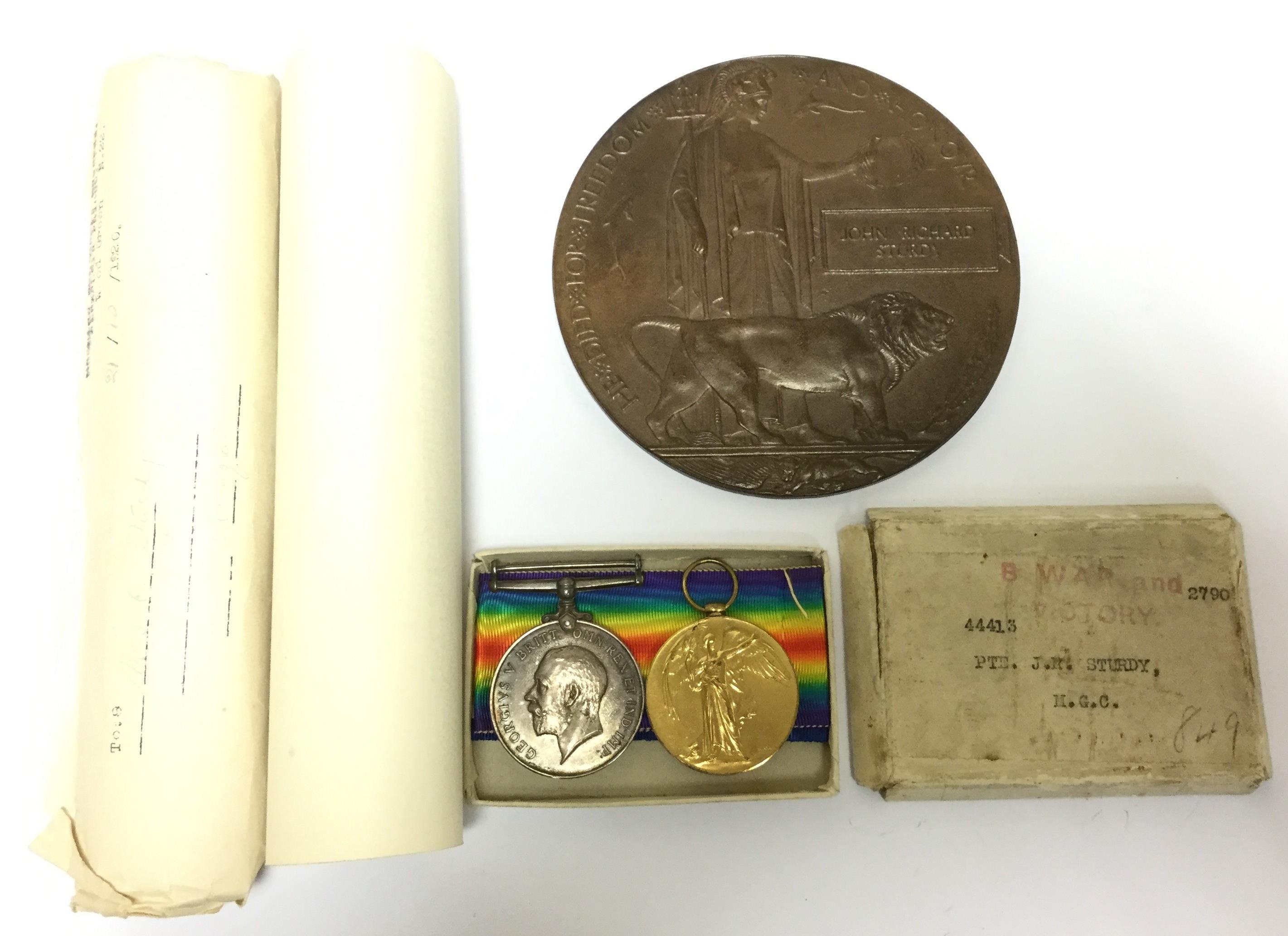 WW1 British Death Plaque with Scroll and letter along with War and ...