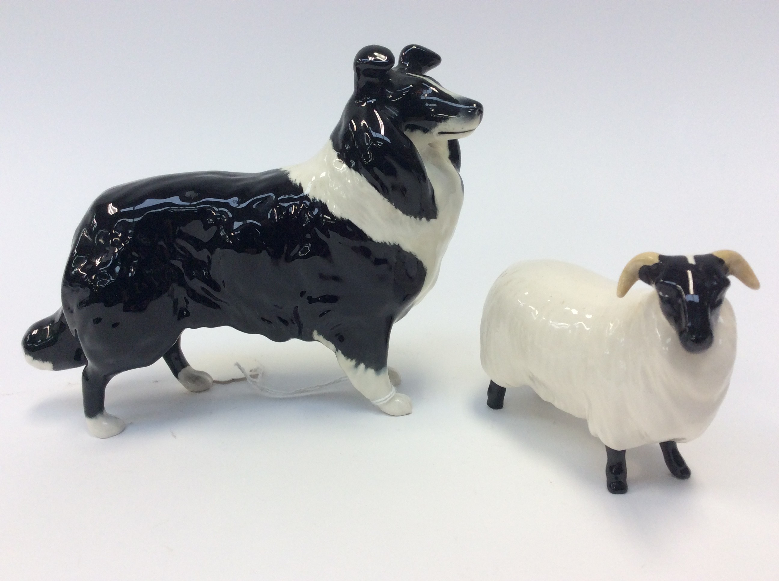 Beswick black and white Border collie and Beswick ram (2)