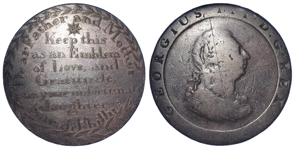 George III copper penny 1797 engraved one side as a convict token ...