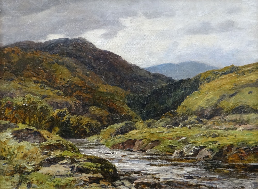 THOMAS HUSON (1844 - 1920) oil on canvas - North Wales river landscape ...