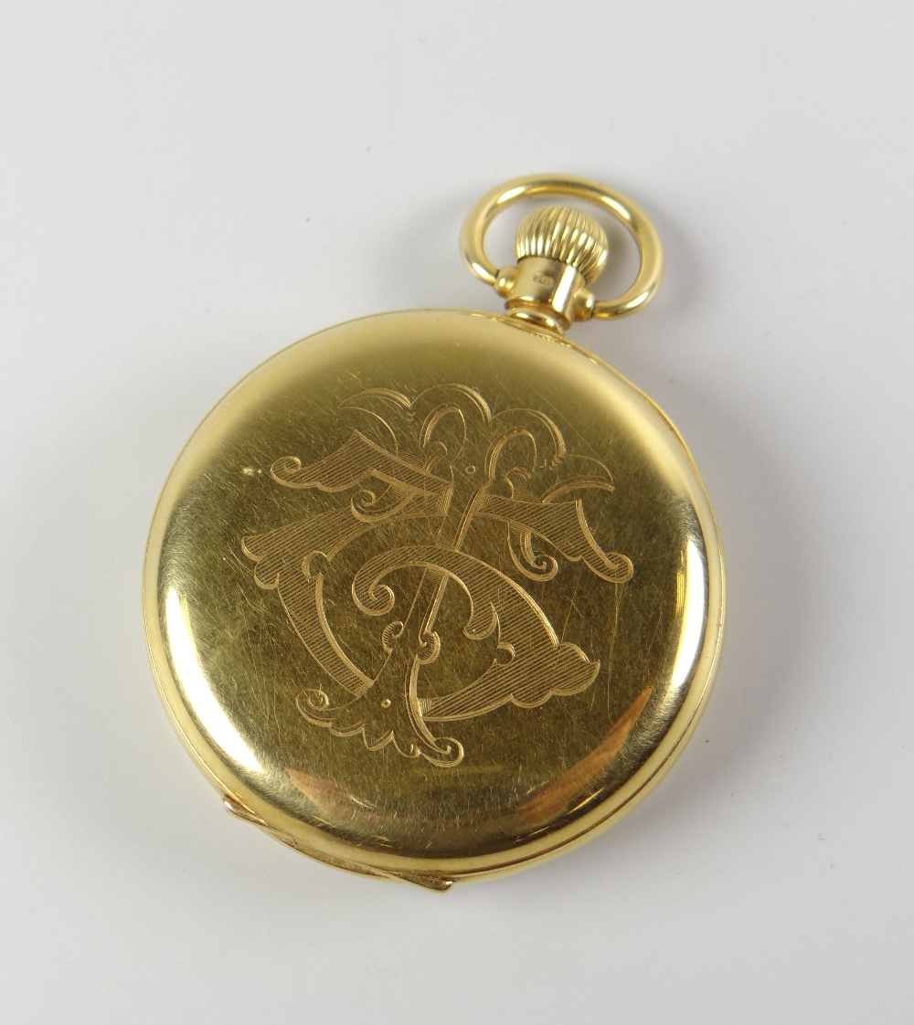 AN 18CT GOLD GENTLEMAN'S POCKET WATCH with engraved initials to back ...
