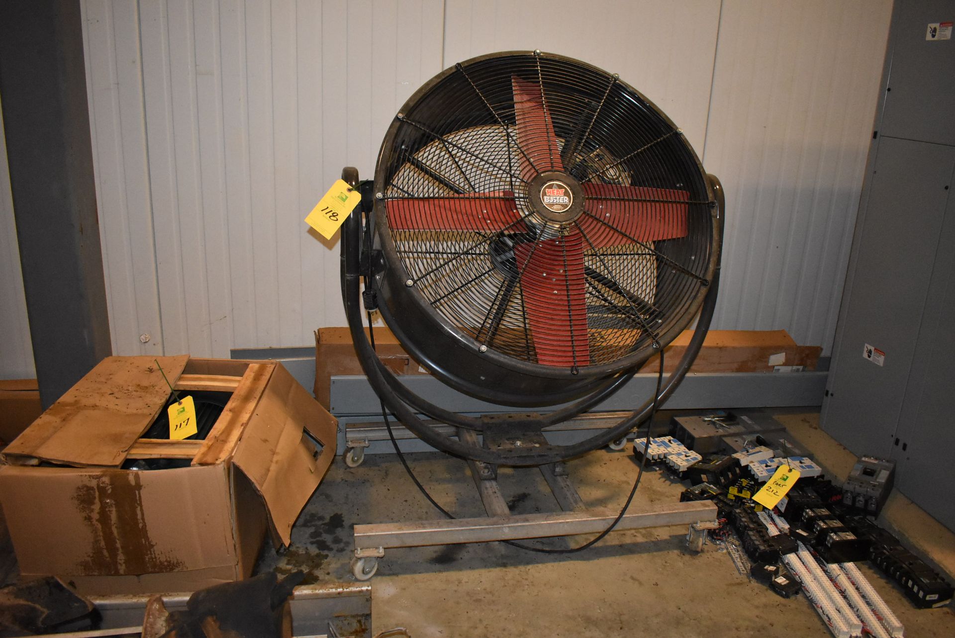 Heat Buster Shop Fan, 4-Blade, 4-Wheel Base