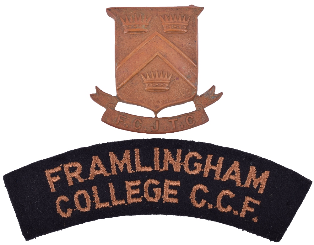 Framlingham College JTC Cap Badge & CCF Shoulder Title, brass cap badge ...