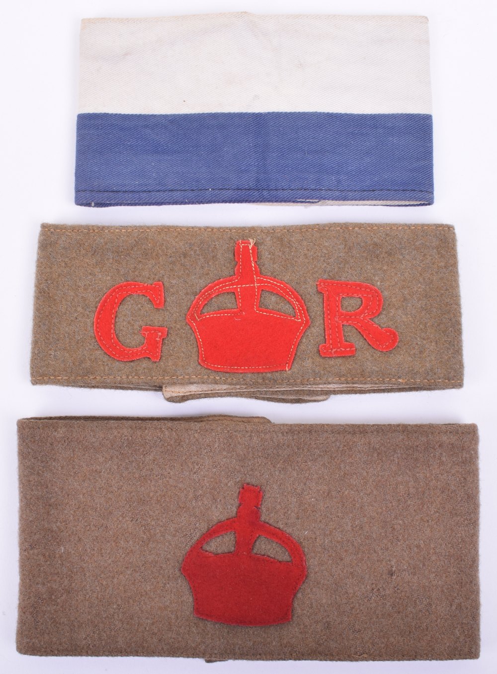 3x WW1 Period Armbands, consisting of WW1 Lord Derby scheme VTC armband ...