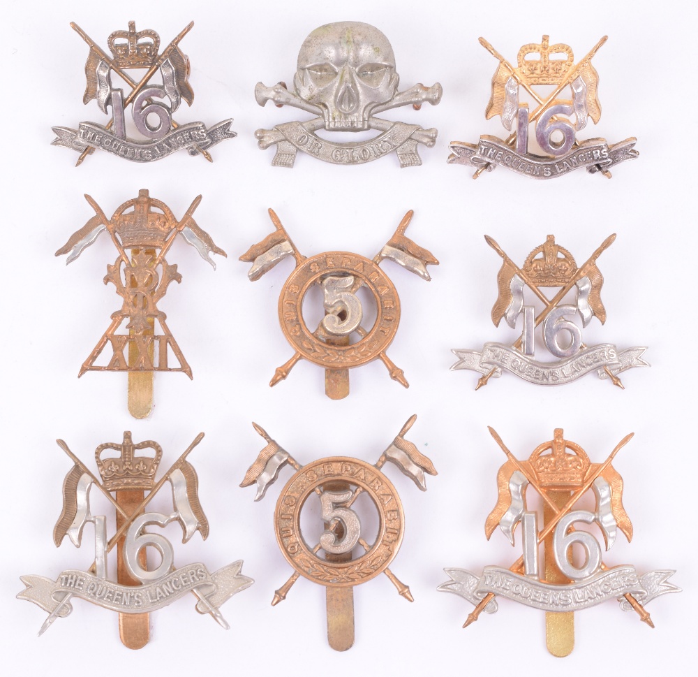 9x Lancers Regiments Cap Badges, consisting of 2x 5th Lancers, 16th ...