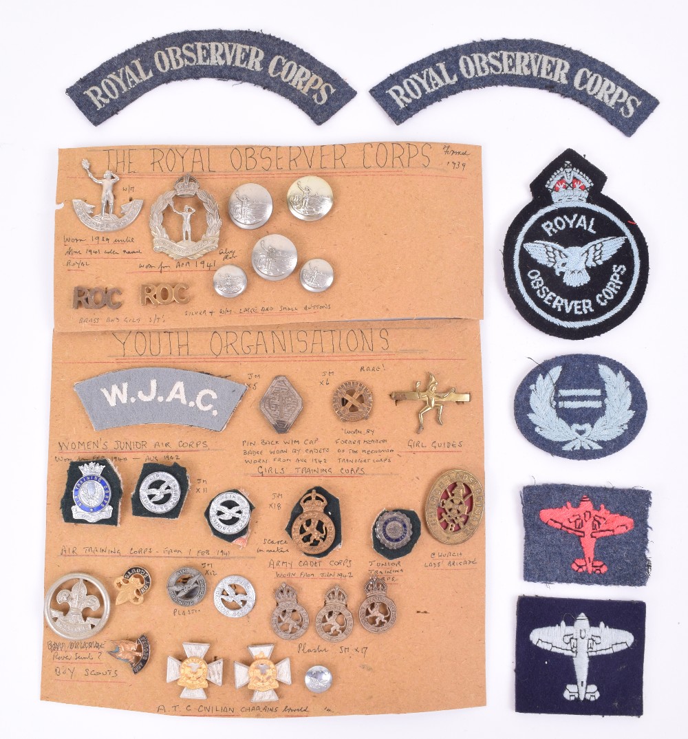Royal Observer Corps Badges and Cloth Insignia, including cap badge ...