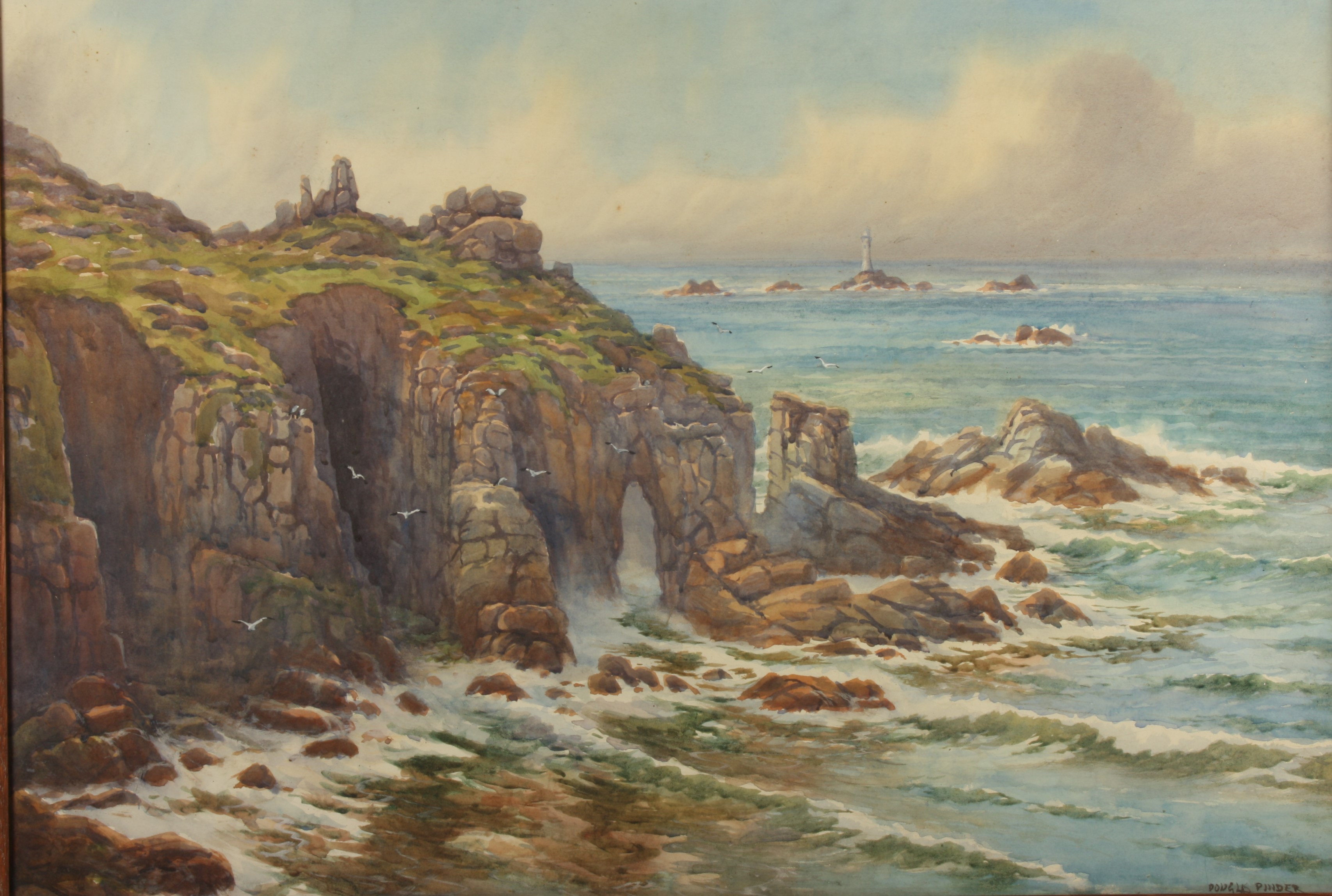 Douglas PINDER Lands End Watercolour Signed 50.5 x 73cm