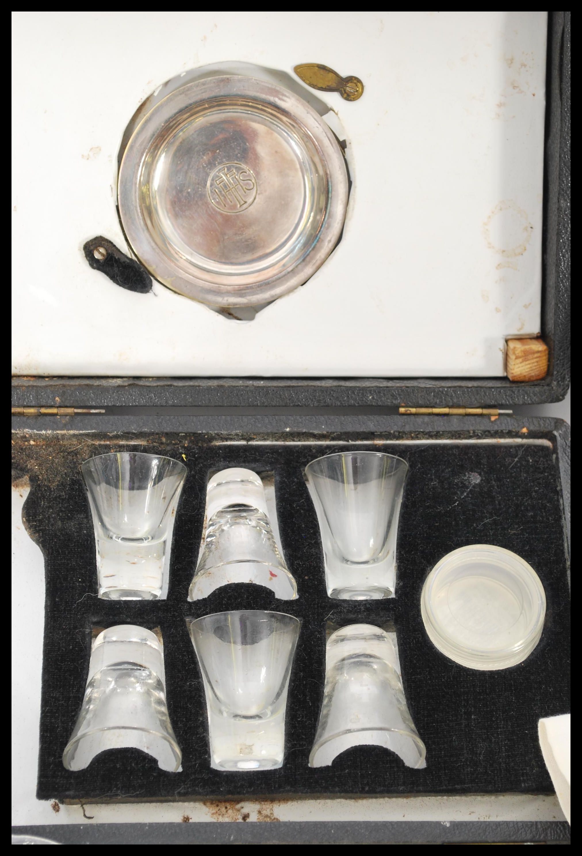 A vintage cased Portable Church Communion Set to include glasses, cloth ...