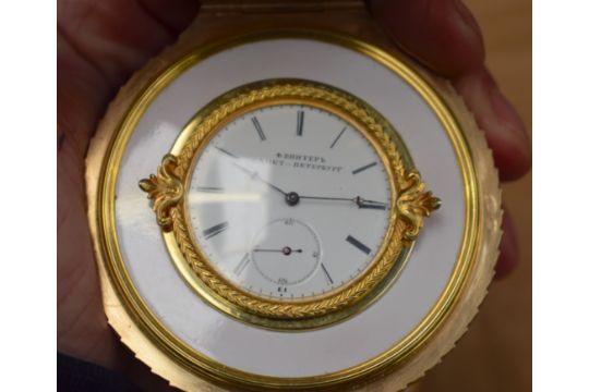 A FINE RUSSIAN SILVER GILT AND BLUE ENAMEL MANTEL CLOCK the egg shaped ...