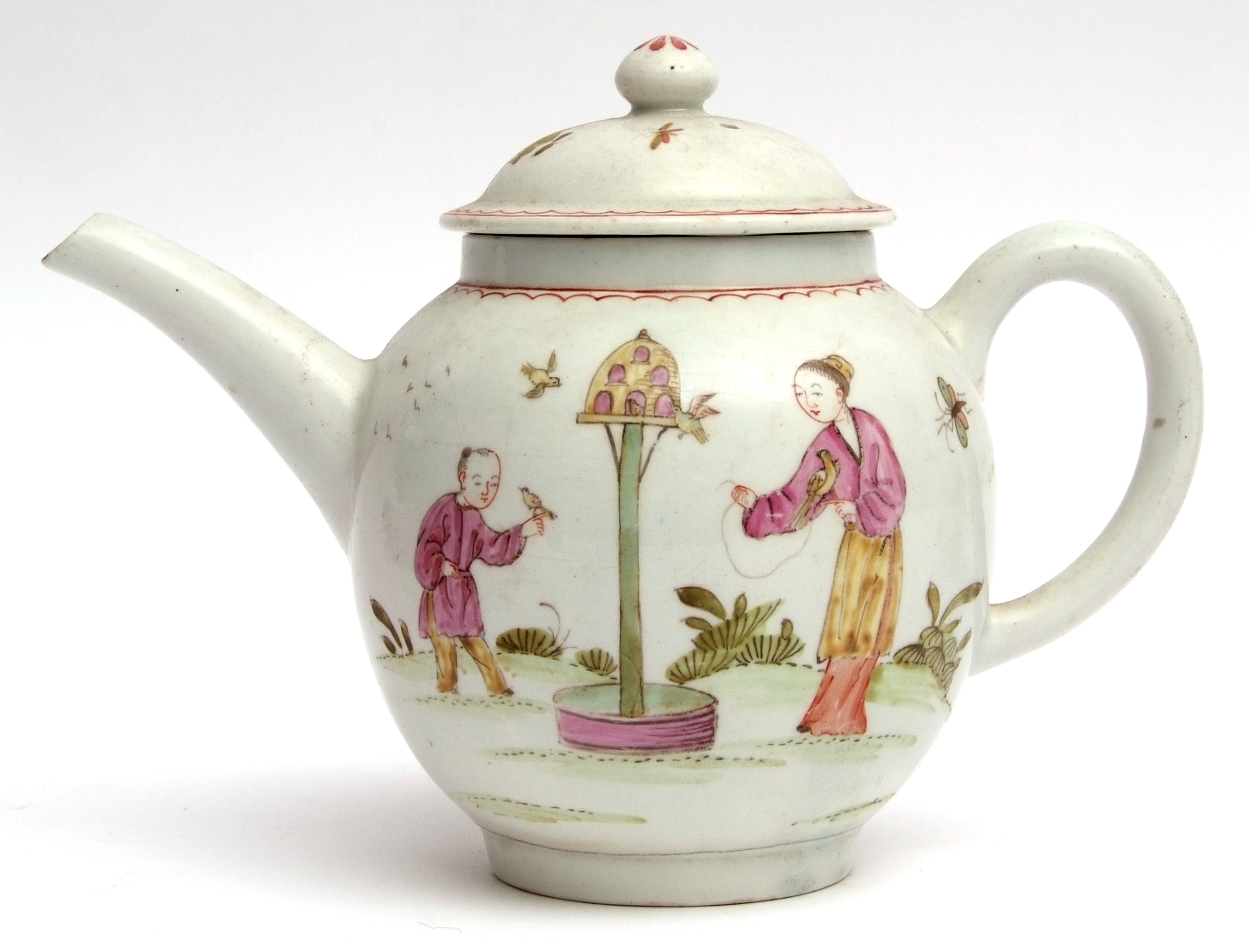 Lowestoft polychrome teapot c1780 decorated in enamels with a rare ...