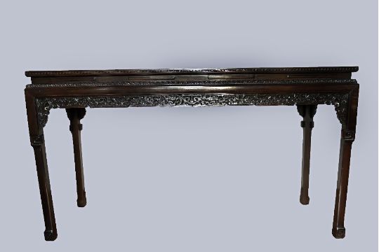 C18th/19th Chinese zitan altar table carved with archaistic scrollwork ...