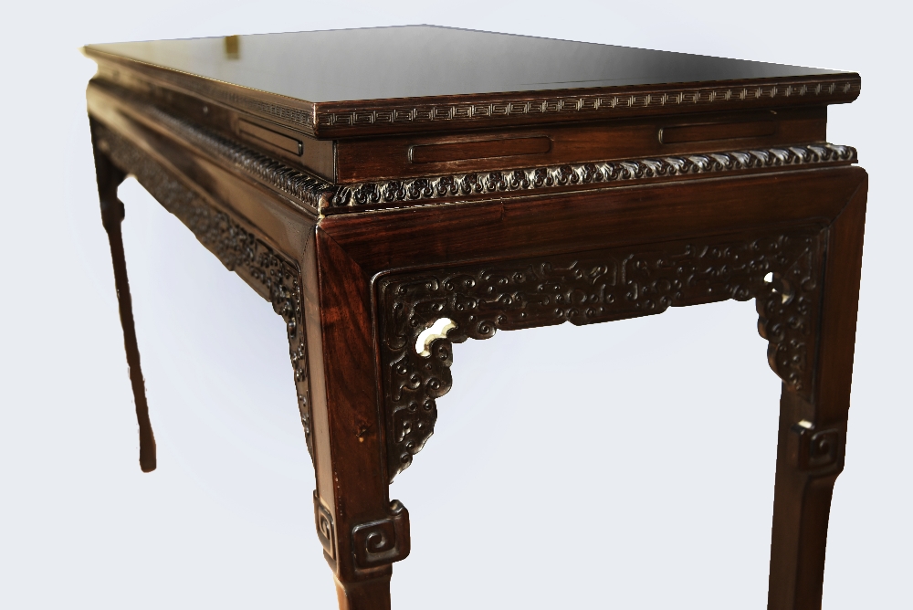 C18th/19th Chinese zitan altar table carved with archaistic scrollwork ...