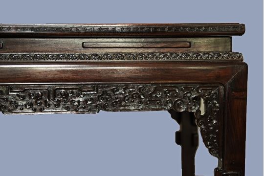 C18th/19th Chinese zitan altar table carved with archaistic scrollwork ...