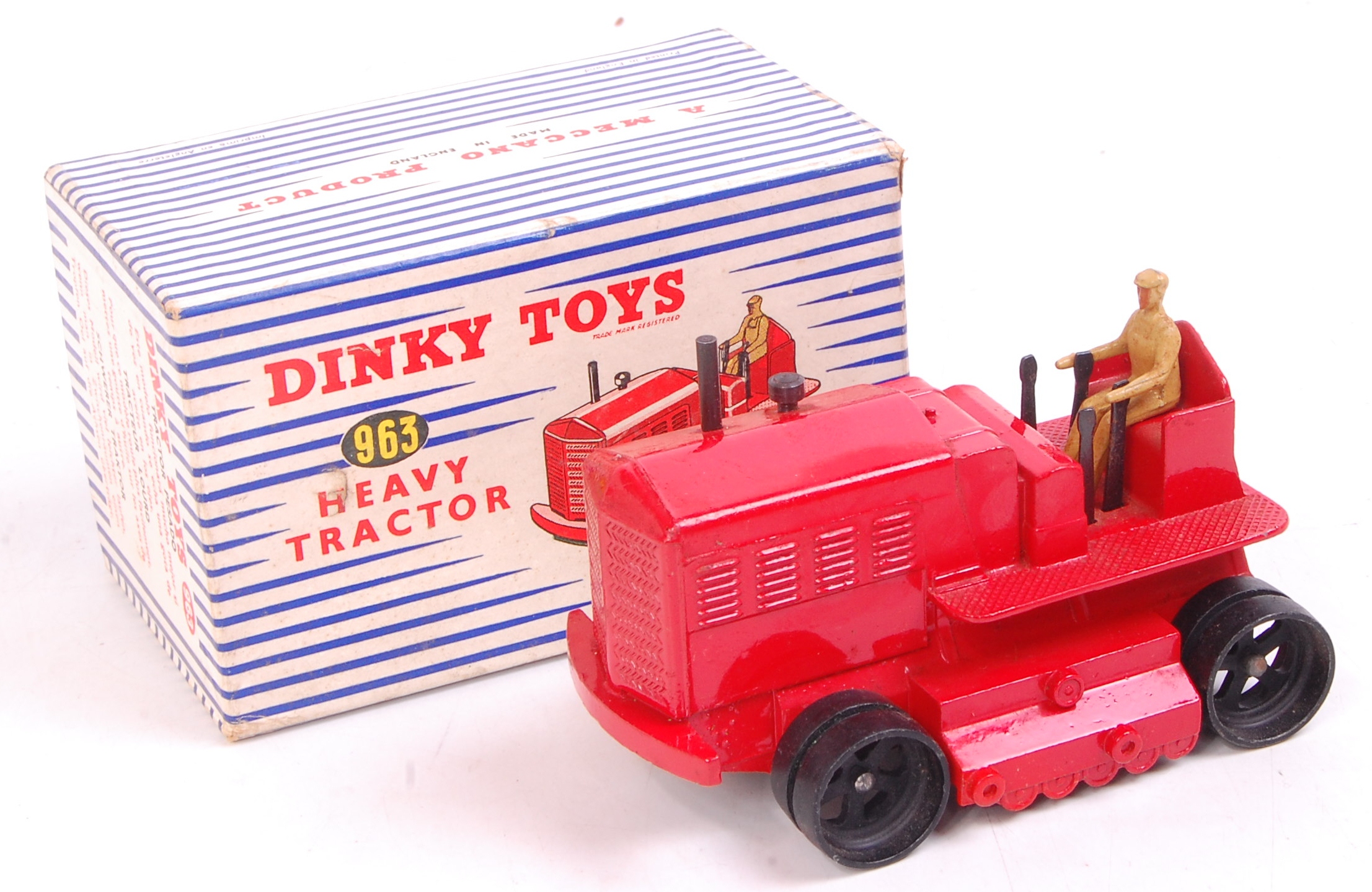 Dinky Toys, 963, Heavy Tractor, red body with tan driver, green tracks ...