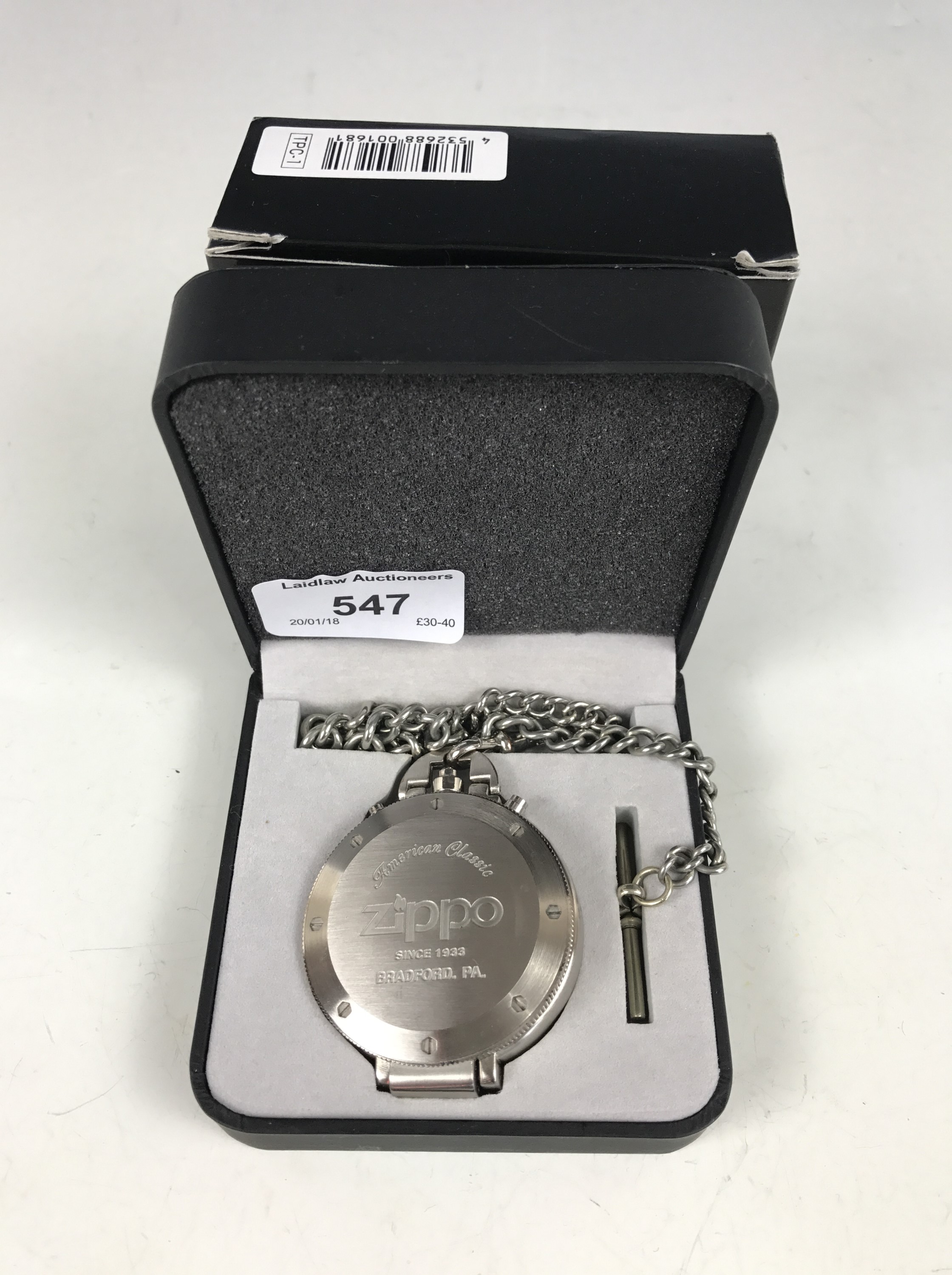 A boxed Zippo chronograph pocket watch