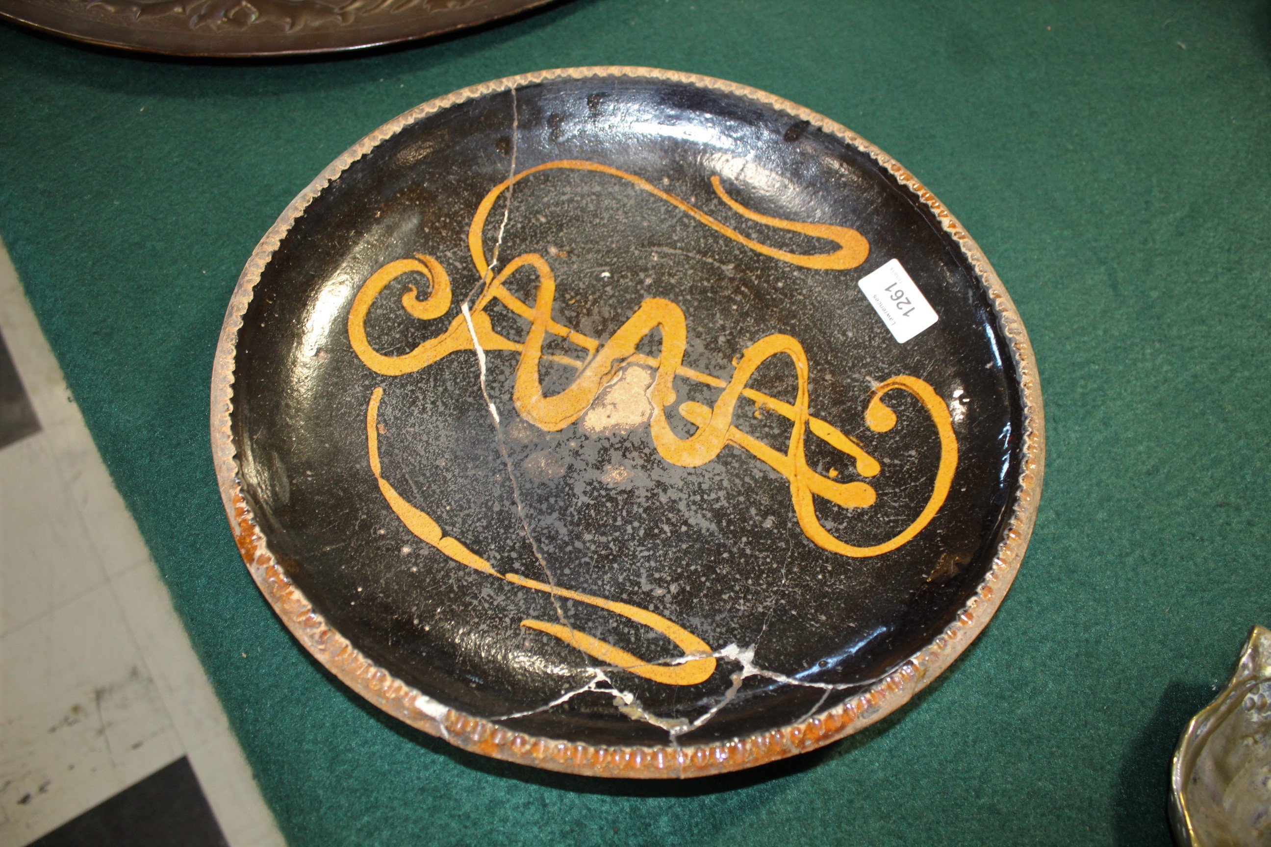 EARLY ST IVES SLIPWARE DISH - BERNARD LEACH a dish with a crimped edge ...