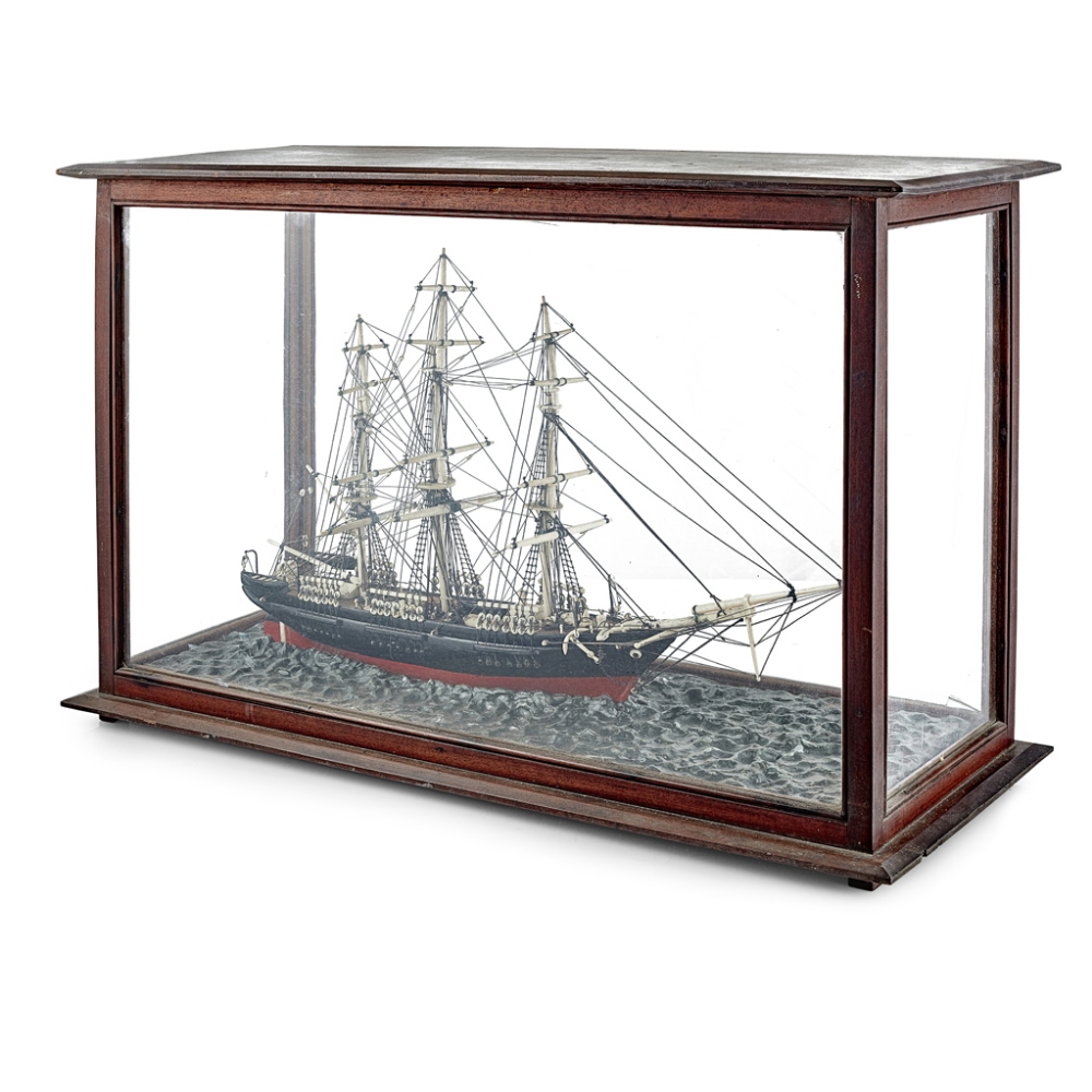 CASED MARINE IVORY MODEL OF A MERCHANT SHIP 19TH CENTURY complete with ...