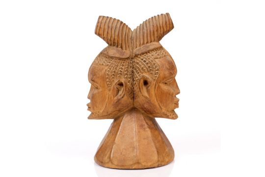 A ZULU WOODEN KNOBKERRIE CLUB, 58cm long, African carved wooden double ...