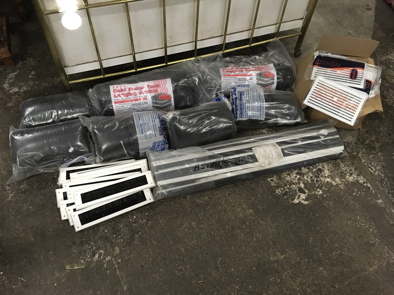 Seven cold water tank lagging jackets; a box of Airflow wall vents; a ...