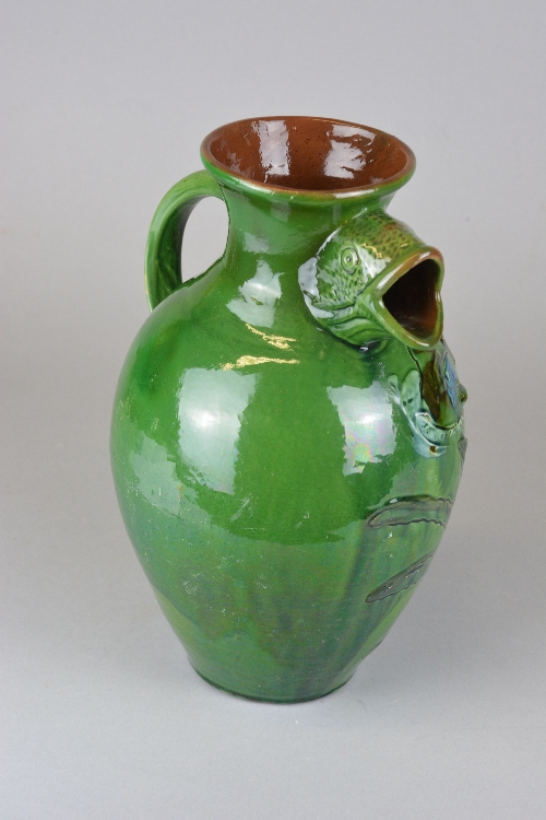 A C.H. BRANNAM BARUM WARE POTTERY JUG, green and blue glazed spout and ...