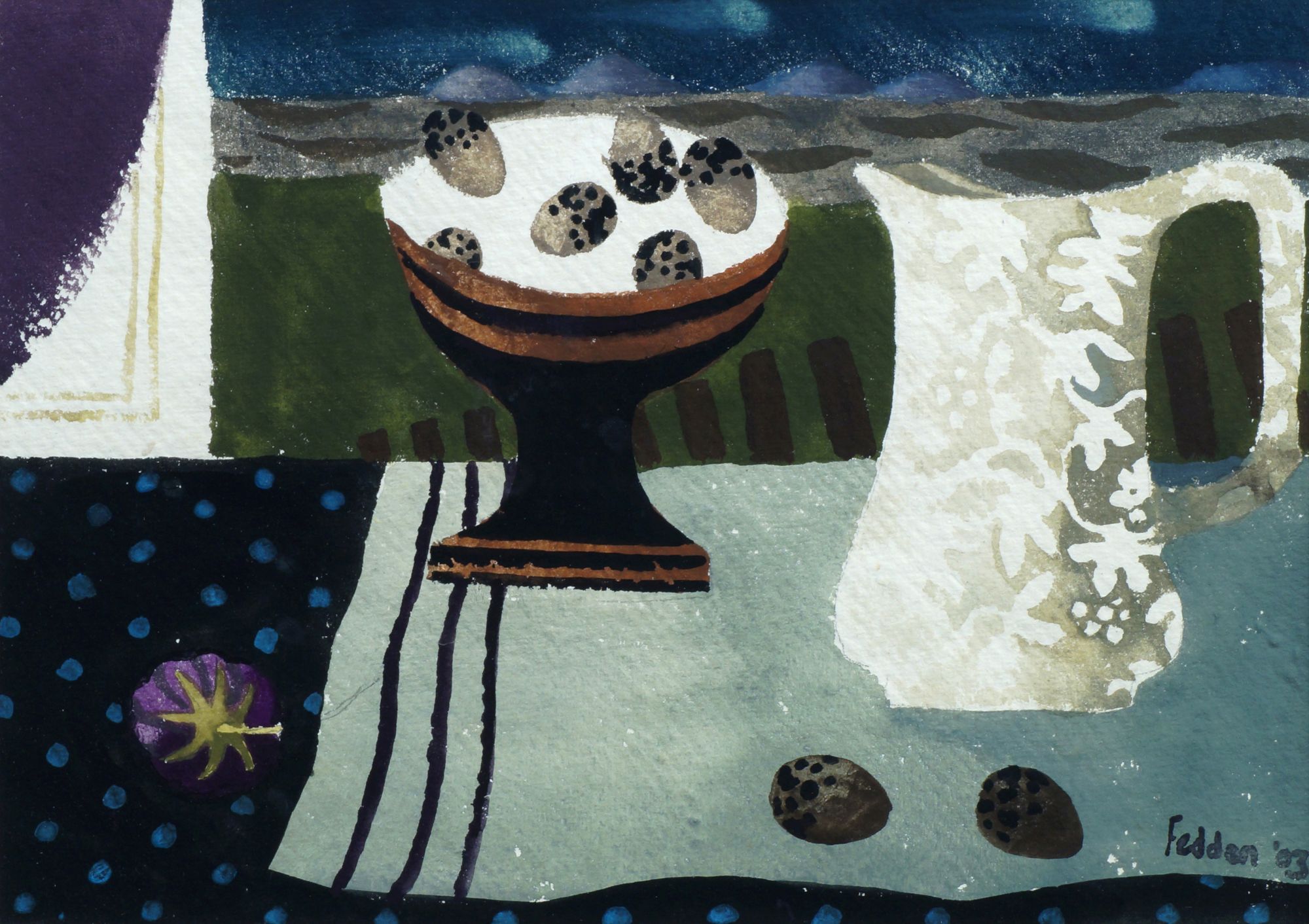 Mary Fedden RA, British 1915-2012- Still life with jug and eggs ...