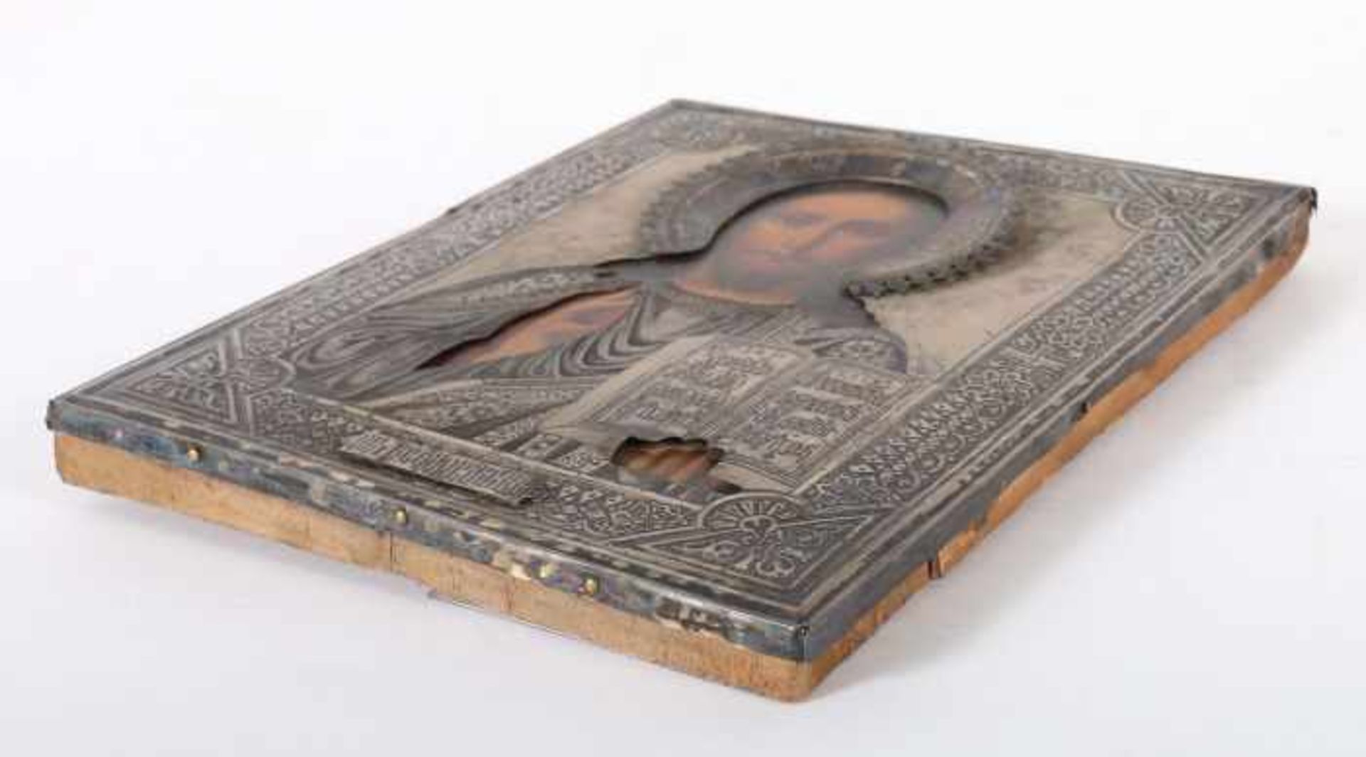 Ikone "Christus Pantokrator" mit SilberokldRussland, 19. Jh., Halbfigur ...