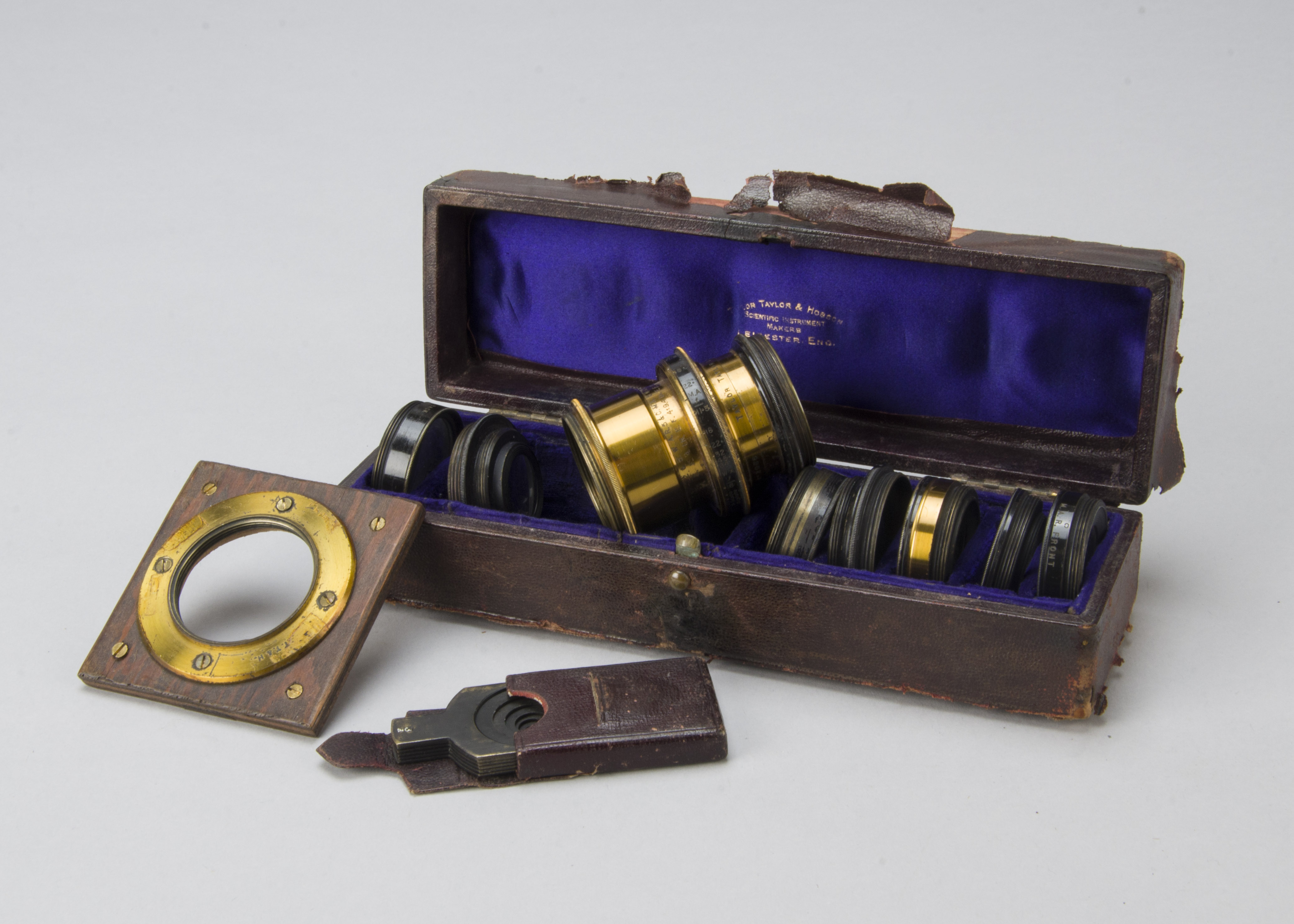 A Taylor Taylor & Hobson Brass Casket Lens Set, 6 ½ x 4 ¼ tube with ...