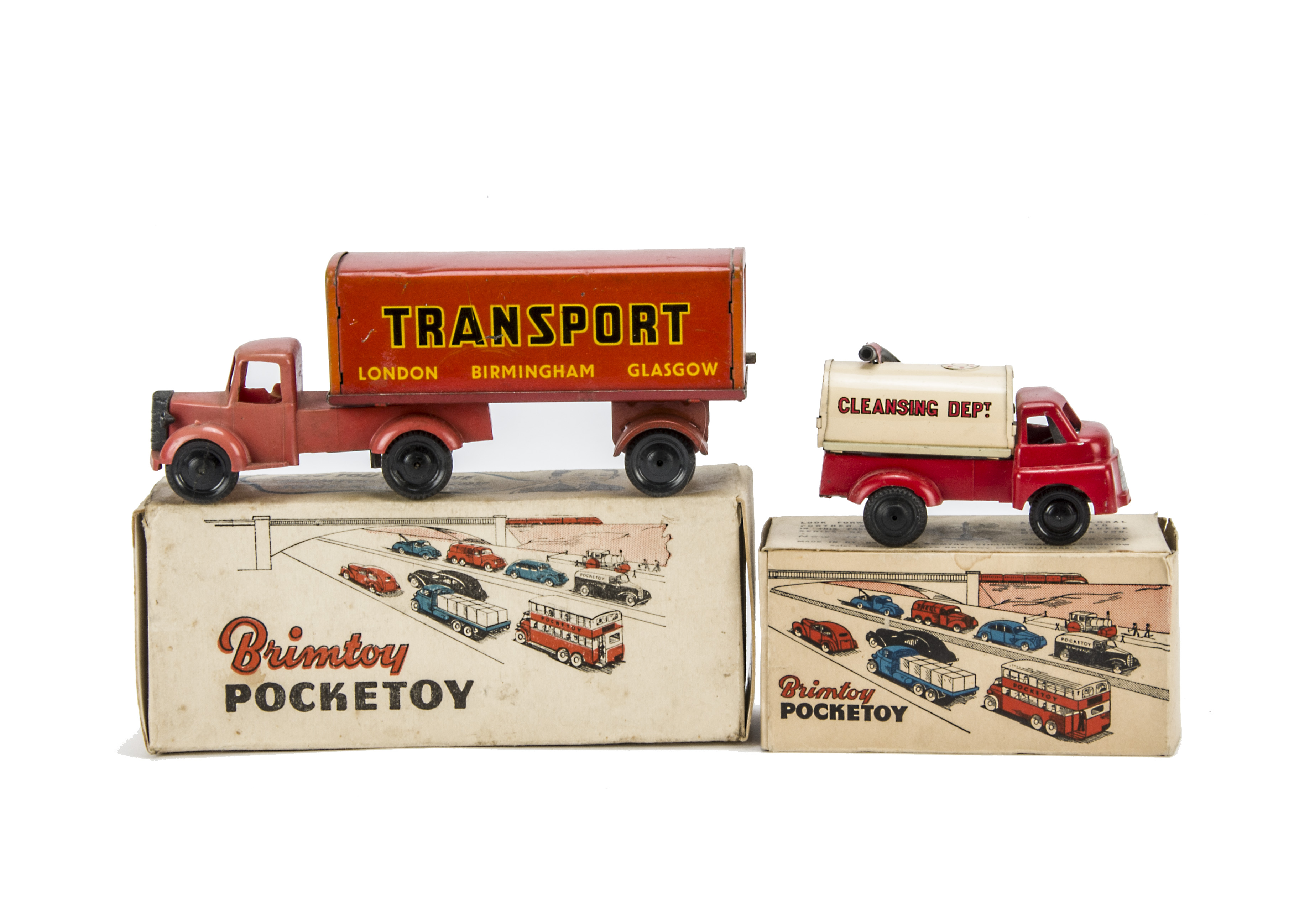 Two Wells Brimtoy Pocketoy clockwork Commercial Vehicles, plastic and ...