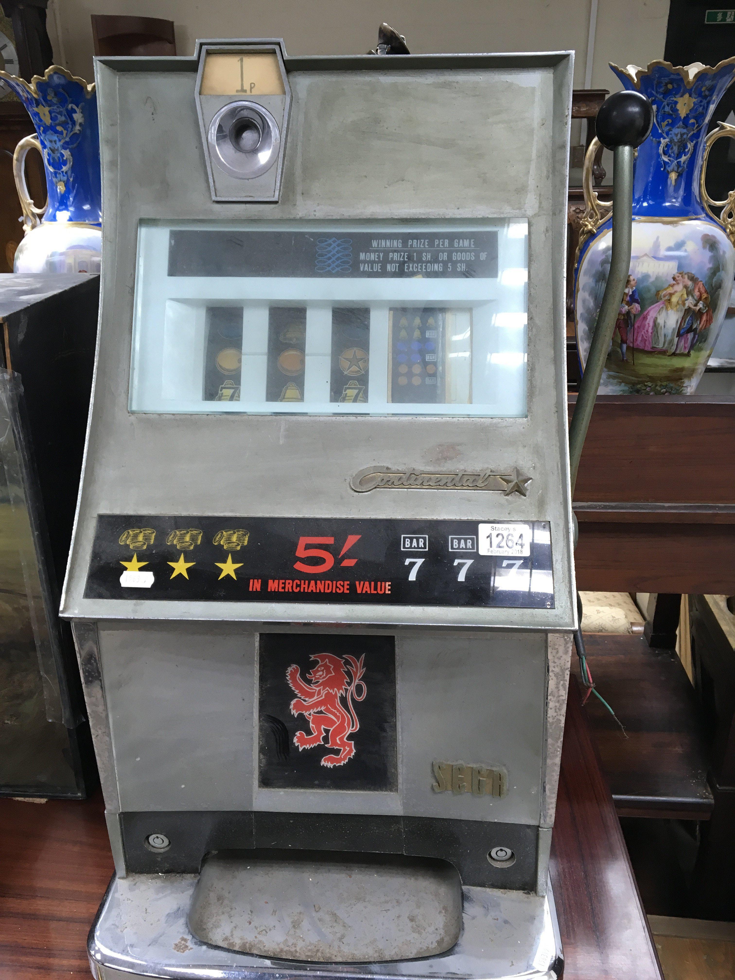 A Vintage one arm bandit fruit machine, 1p play Maker Sega Continental.