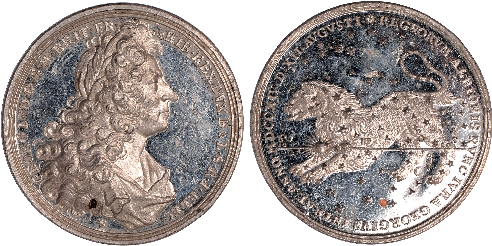 British Medals, George I, Accession 1714, white metal medal, by Georg ...