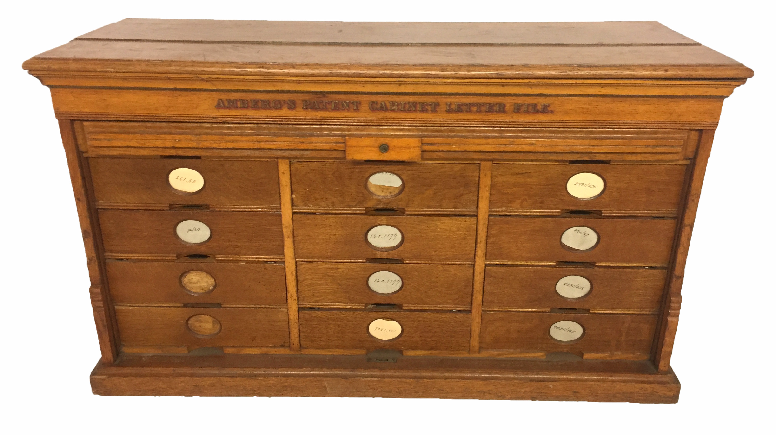 AMBERG'S PATENT CABINET LETTER FILE, A LATE 19TH CENTURY OAK TAMBOUR ...