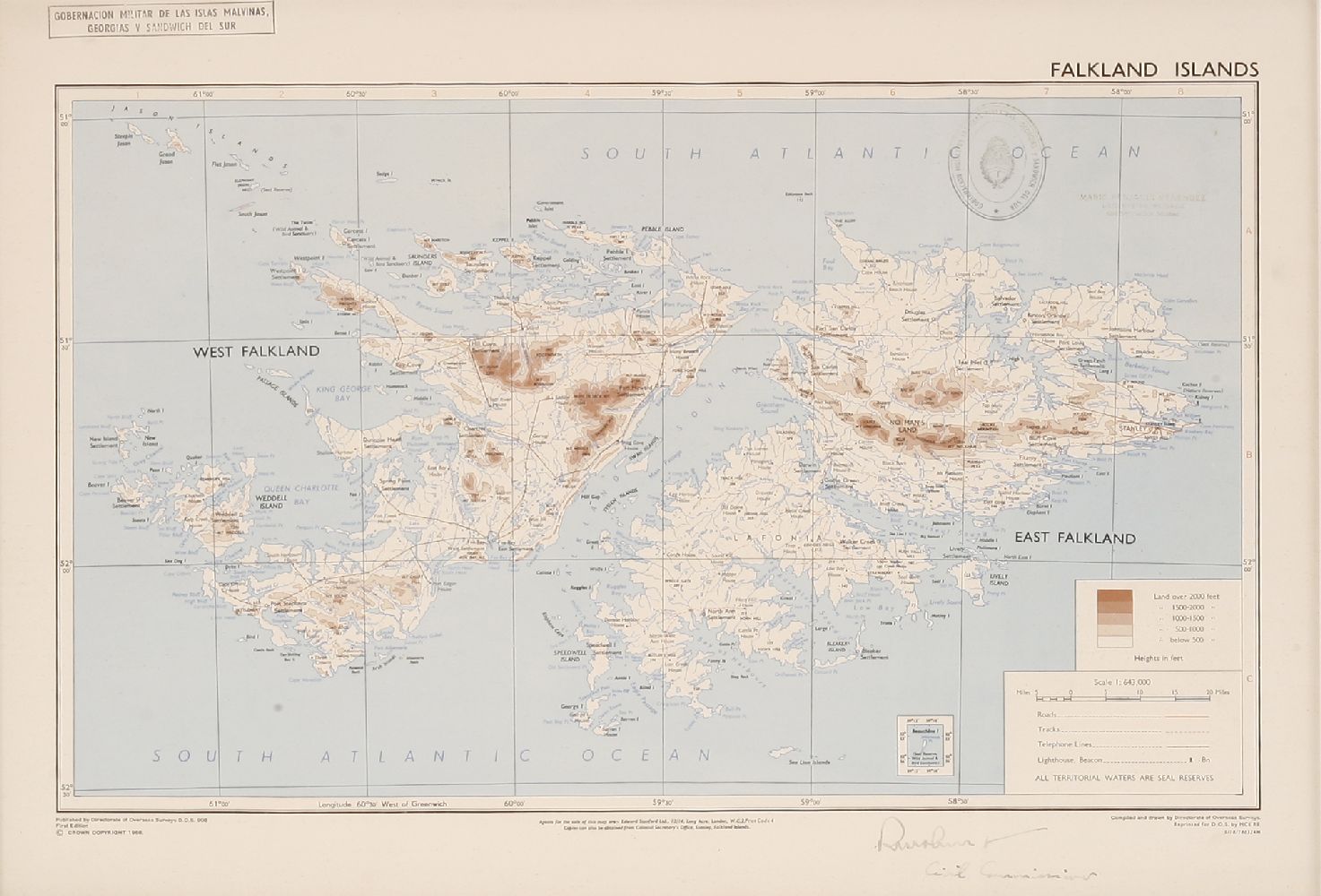 A Falklands War OS map,a rare map of the Falkland Islands used by both ...