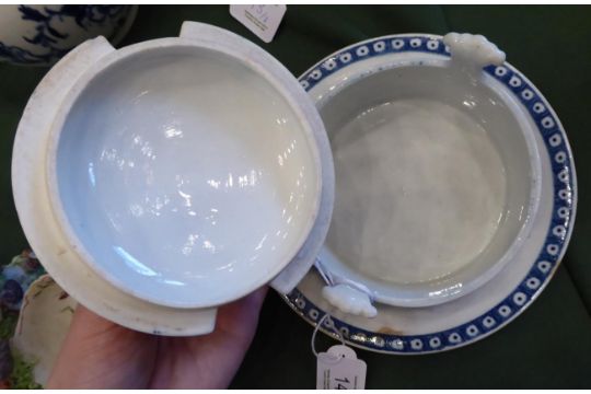 A Worcester Porcelain Butter Tub, Cover and Stand, circa 1775, printed ...