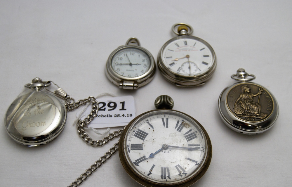 5 assorted Pocket Watches incl. a Brevet Swiss Made 33236 8-day watch ...