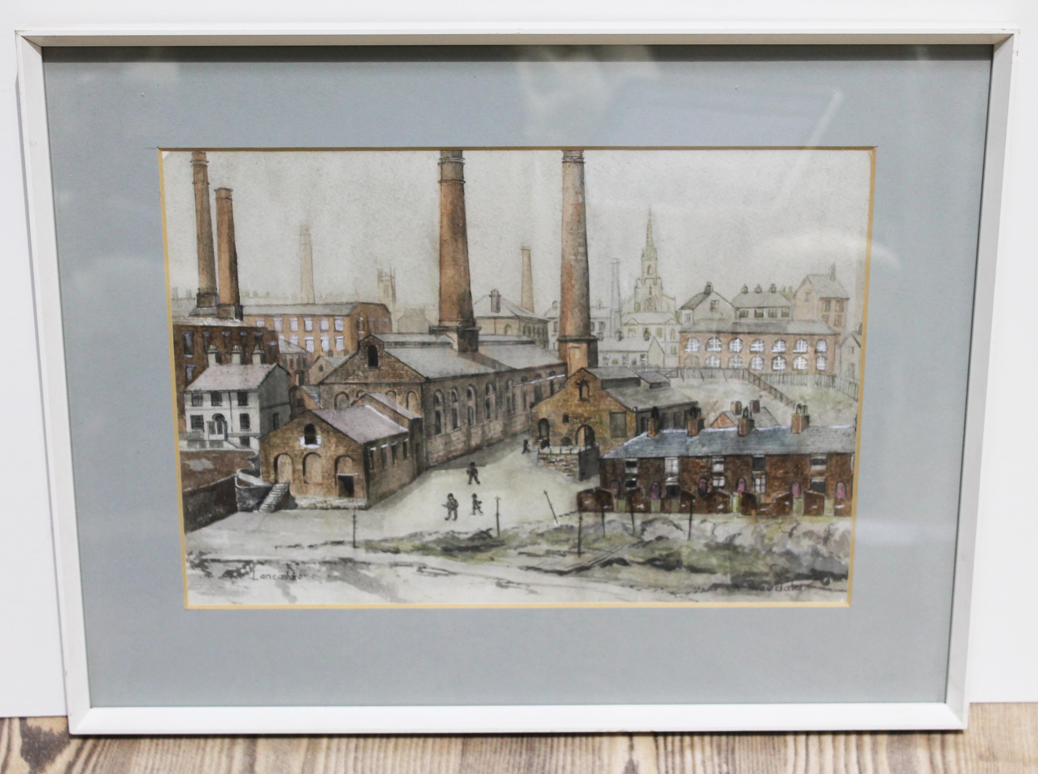 A Tweedale, Northern factory scene, watercolour, signed, glazed and ...