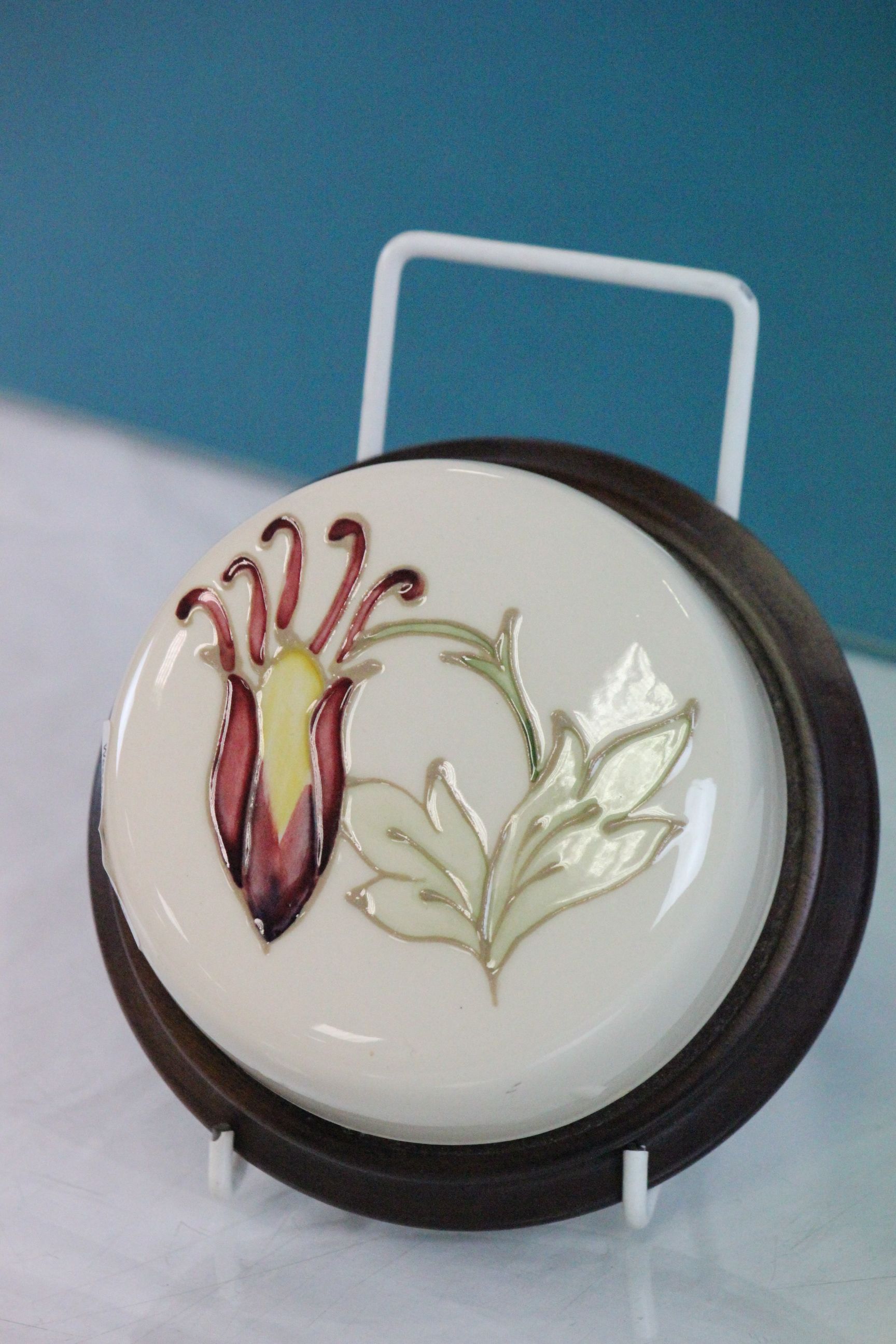 Moorcroft Pottery Desk Paperweight on Wooden Base