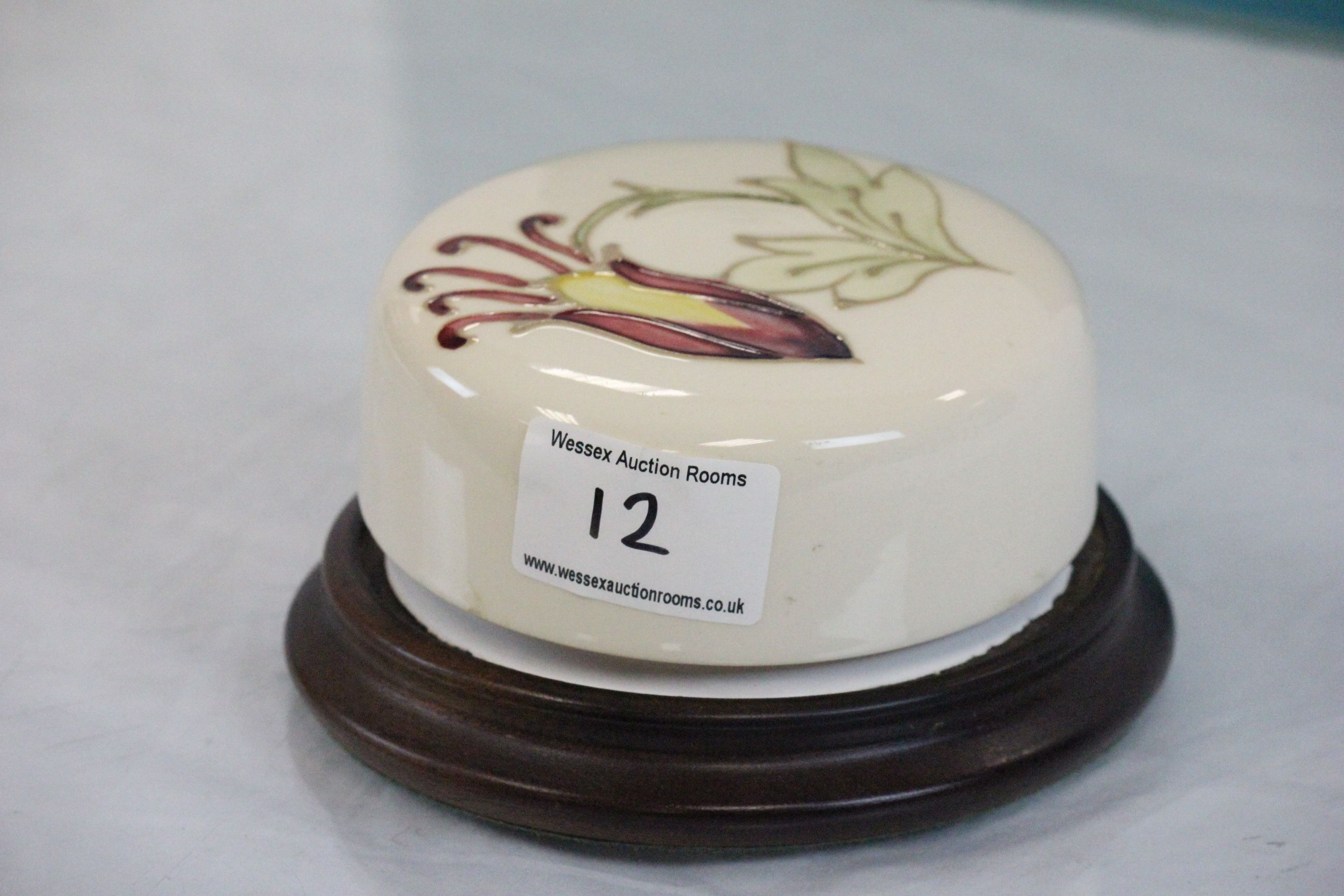 Moorcroft Pottery Desk Paperweight on Wooden Base