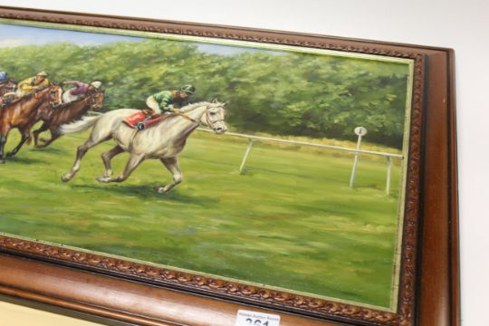 Framed Oil on board of a Horse Racing scene, signed Mark Smallman 1998