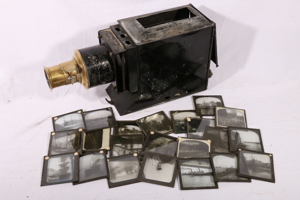 Late Victorian magic lantern with twenty-three square plate glass ...