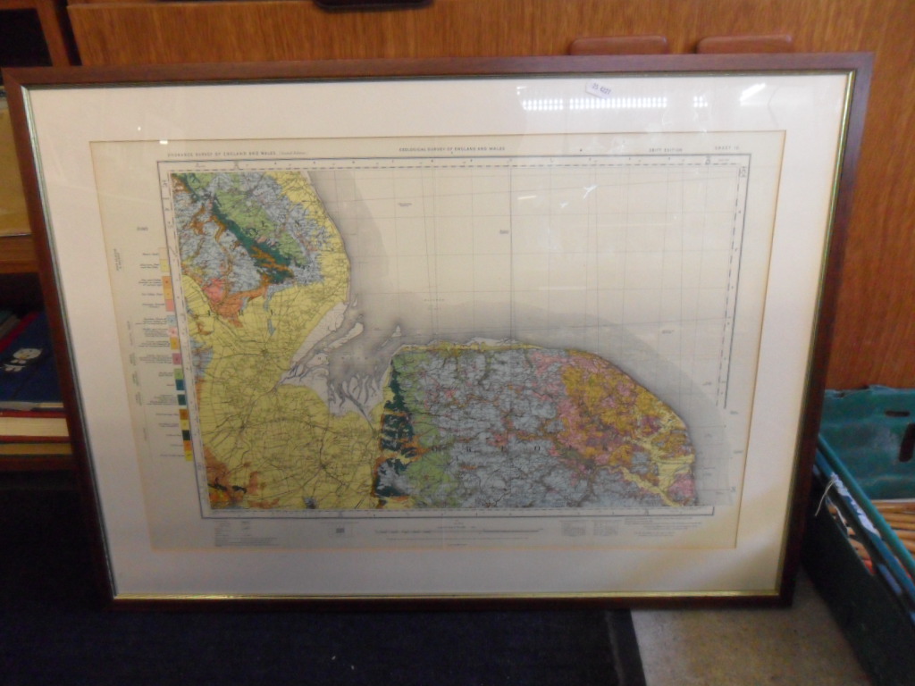 1953 ORDNANCE SURVEY GEOLOGICAL MAP OF NORFOLK (84 X 60)CM FRAMED AND ...