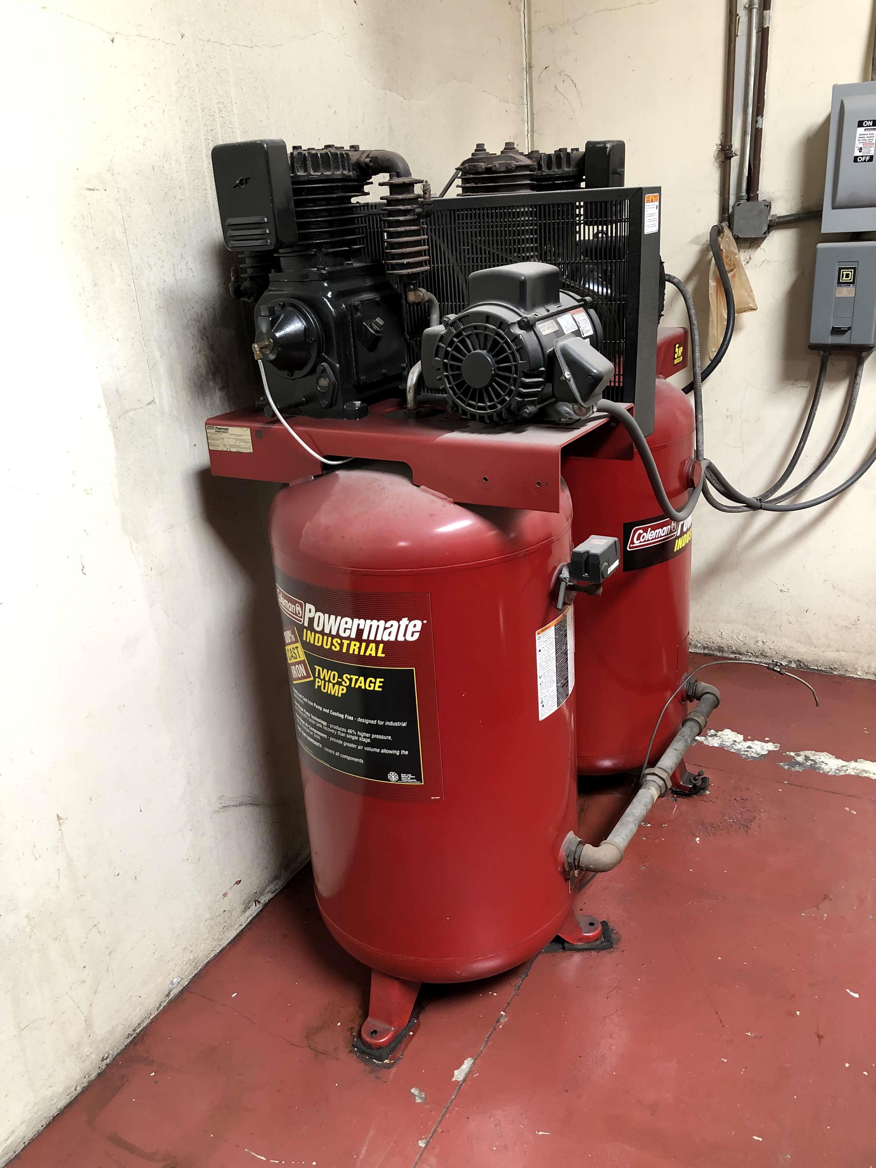 (2) Coleman Powermate 5 HP Air Compressors, 80 Gallon Vertical Tank, S ...