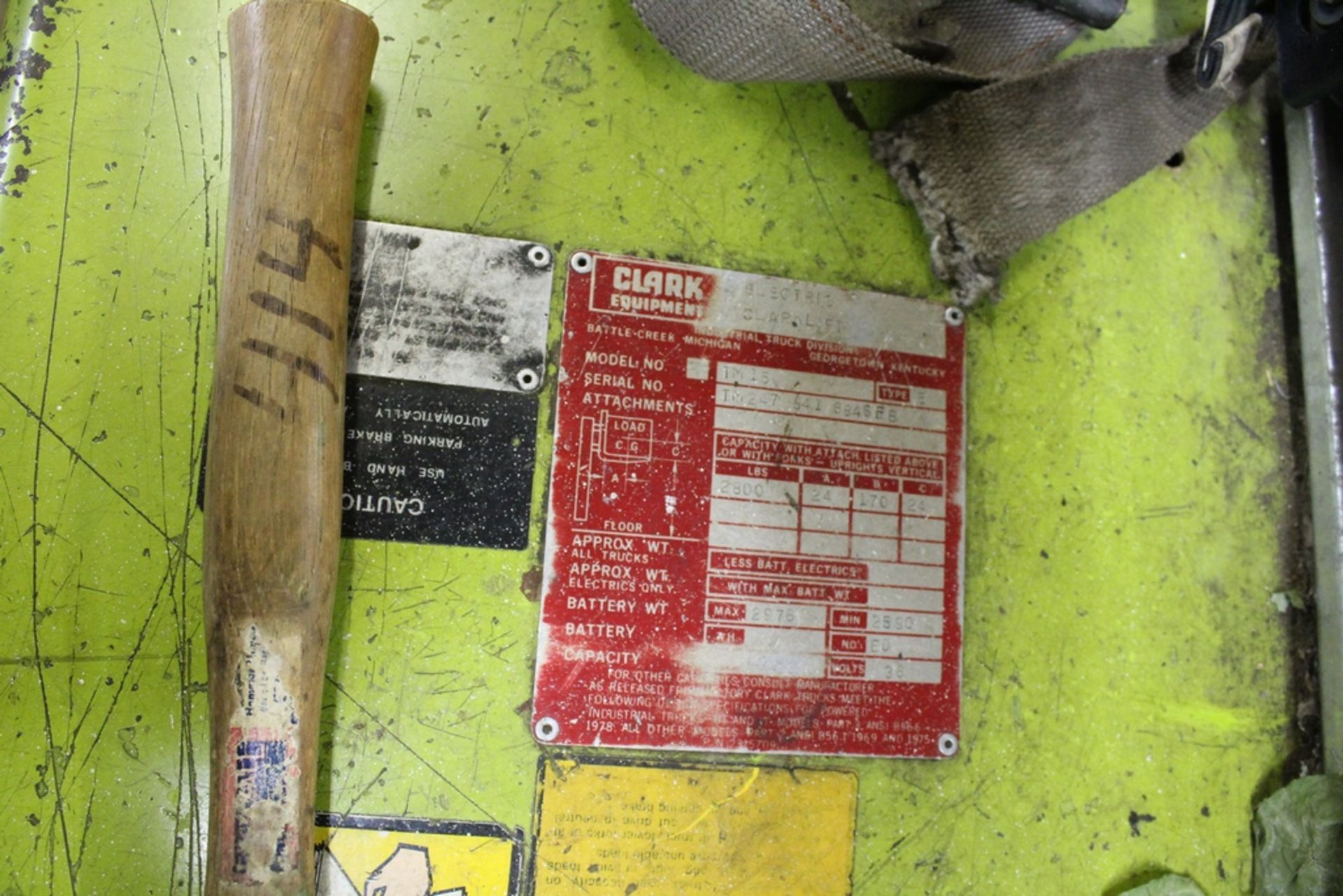 CLARK 2800 LB. MODEL TM15 ELECTRIC FORKLIFT TRUCK, S/N TM247-841-6846FB ...