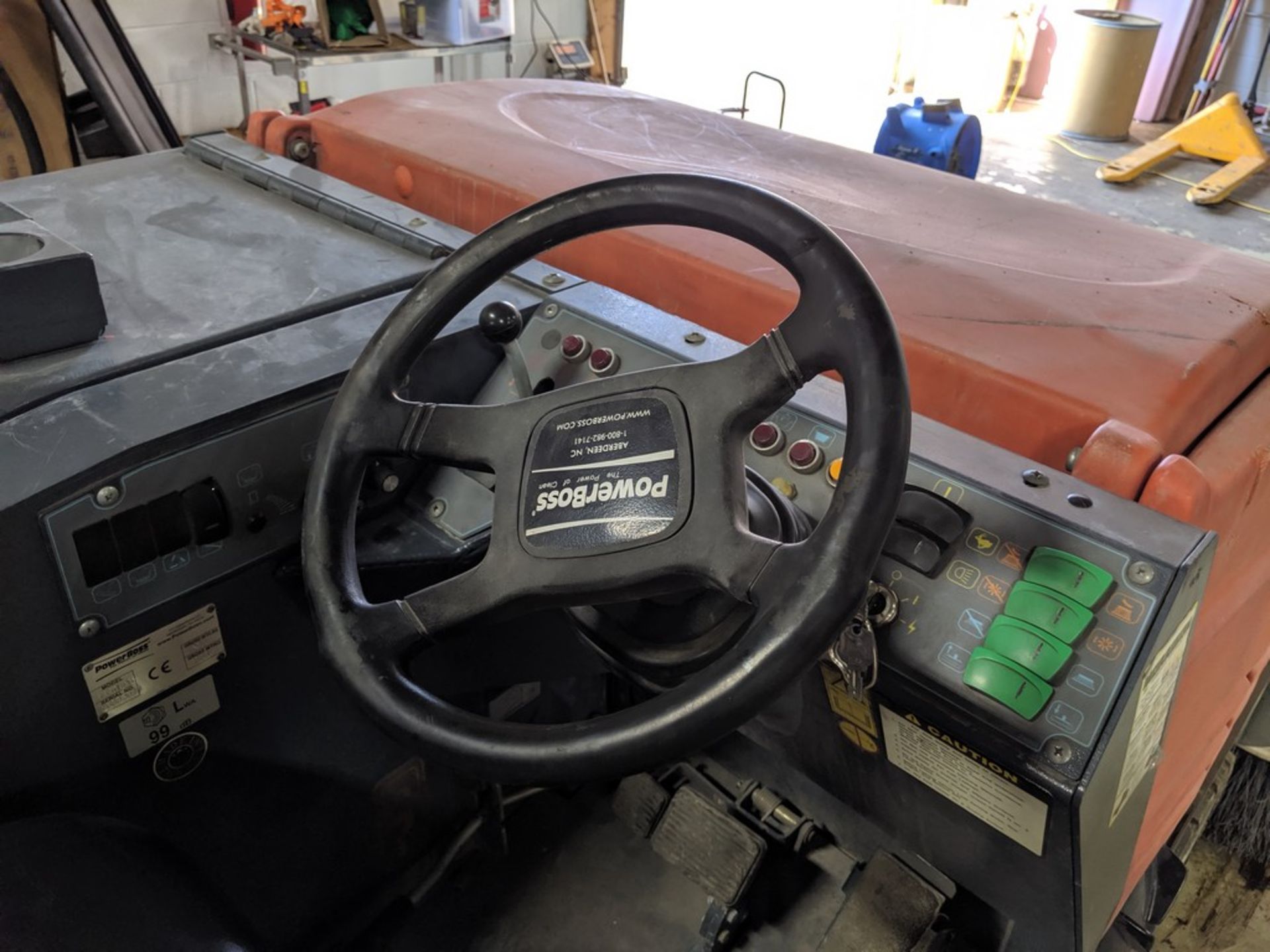 POWERBOSS MODEL 5550 LPG RIDE ON SWEEPER, S/N 16882077, 1043 HOURS ...