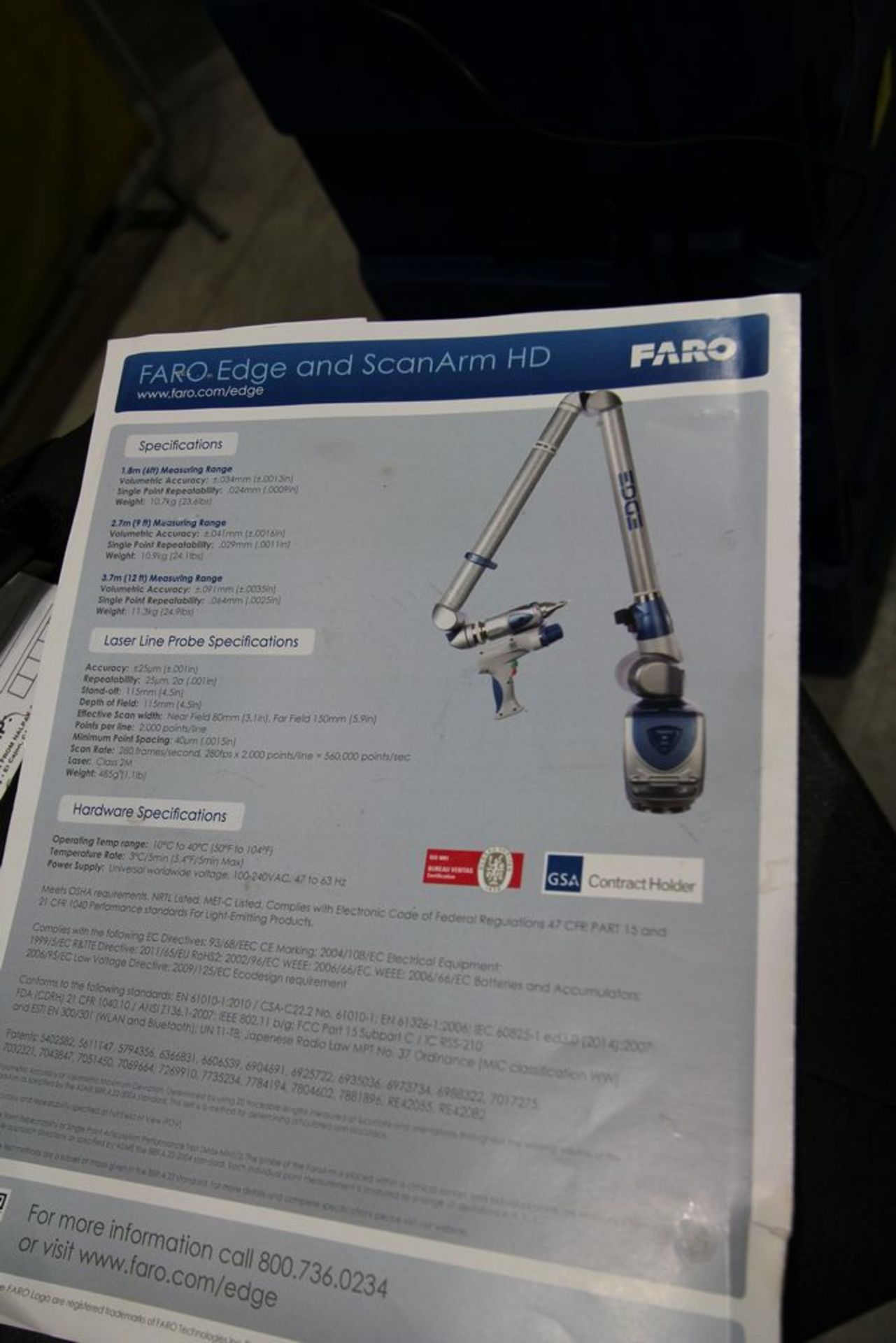 2015 FARO Edge Portable 7-Axis Measurement Arm, Non-Contact Portable ...